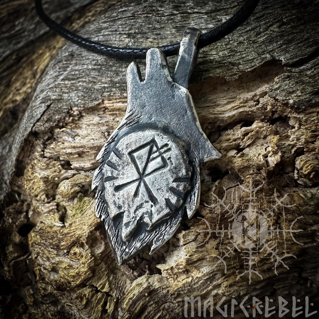 Silver Wolf Rune Head Bindrune Viking Pendant Amulet Runic Nordic ...