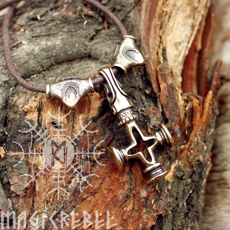 Mjolnir Thor Hammer Olaf Cross Wolf Ravens Bronze Pendant Handmade ...