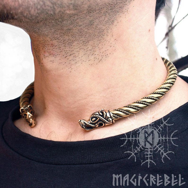 Buy Viking Wolf Head Fenrir Torc Neck Ring Ragnar Handmade Heavy Online ...