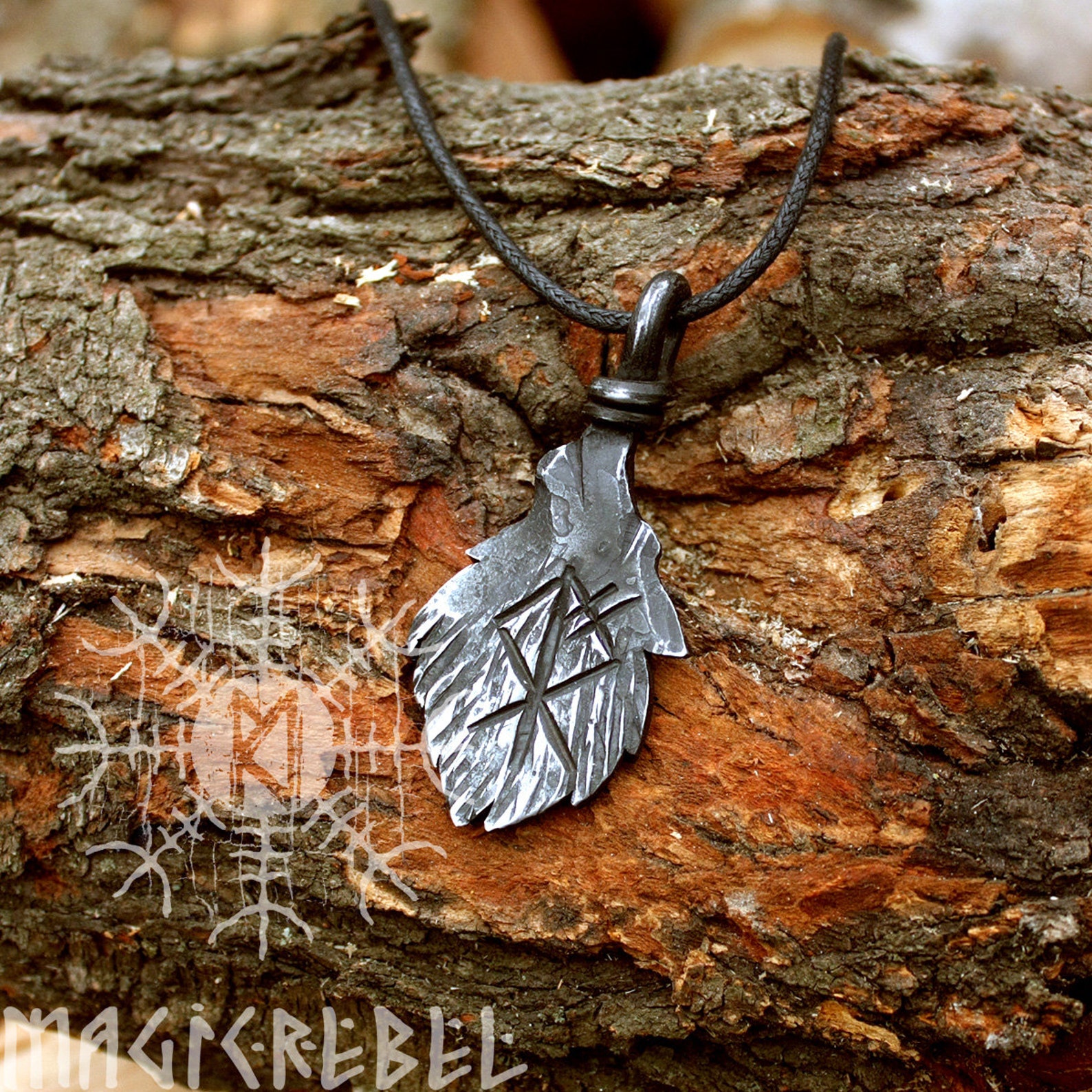 Forged Iron Wolf Head Rune Viking Pendant Amulet Runic Nordic - Etsy