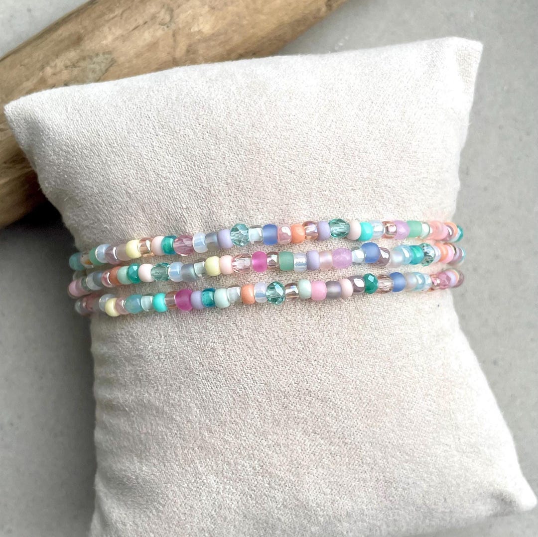 Pastel Bracelet Set, 3 Beaded Bracelets, Soft Color Mix Beads, Stretchy ...