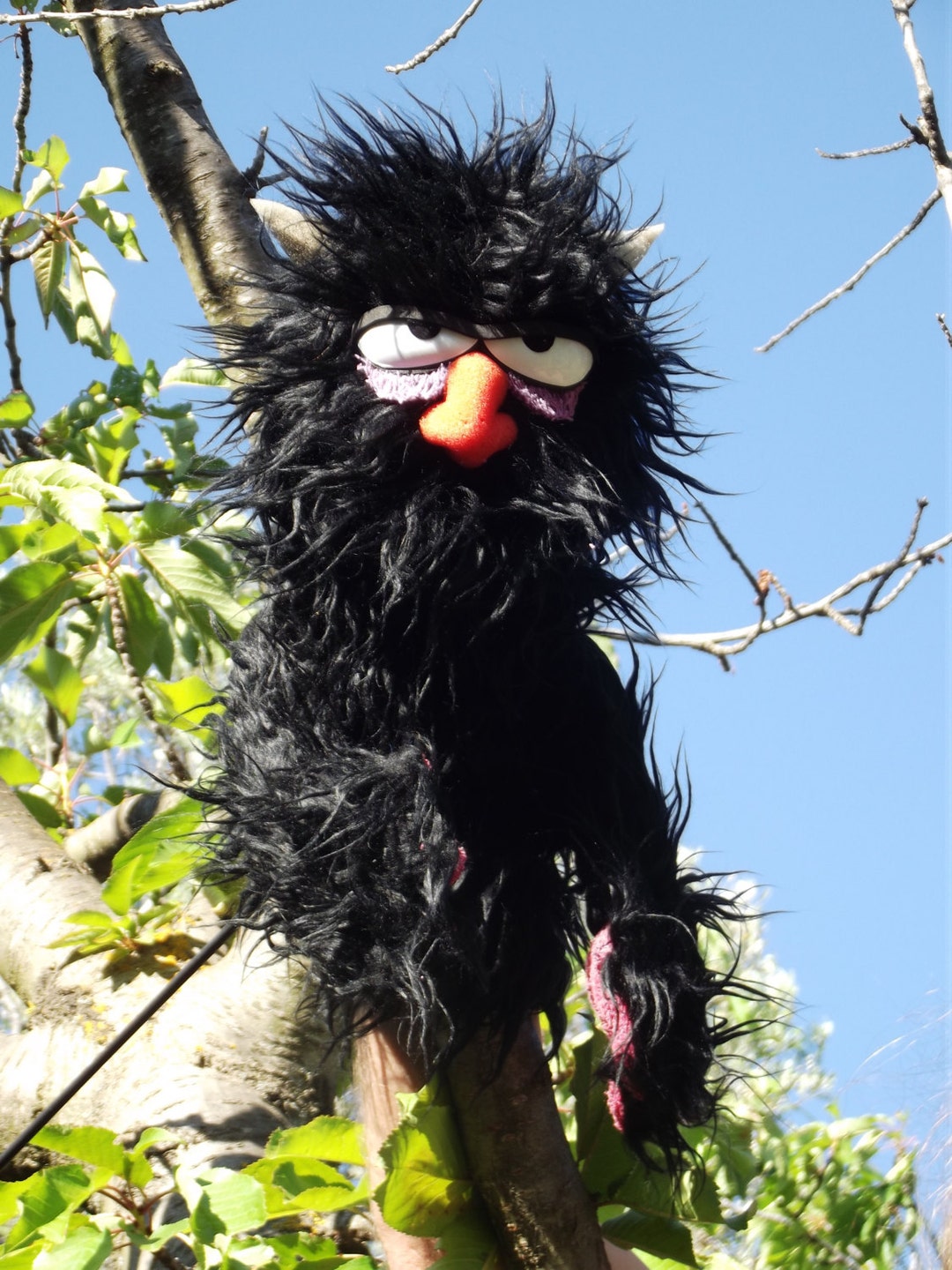 Professional Hand Puppet Monster With Fur Fabric, Rods, Black ...