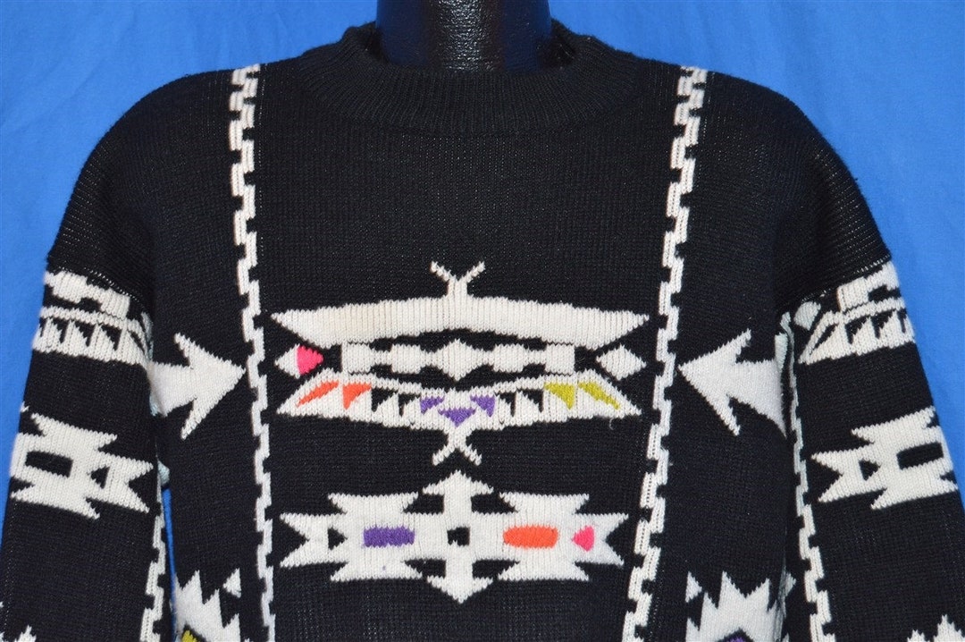 90s Black White Vintage Thunderbird Native Sweater Women's Large - Etsy