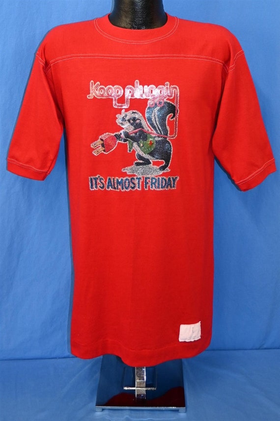 80s Keep Pluggin Its Almost Friday Iron-On Skunk Top … - Gem
