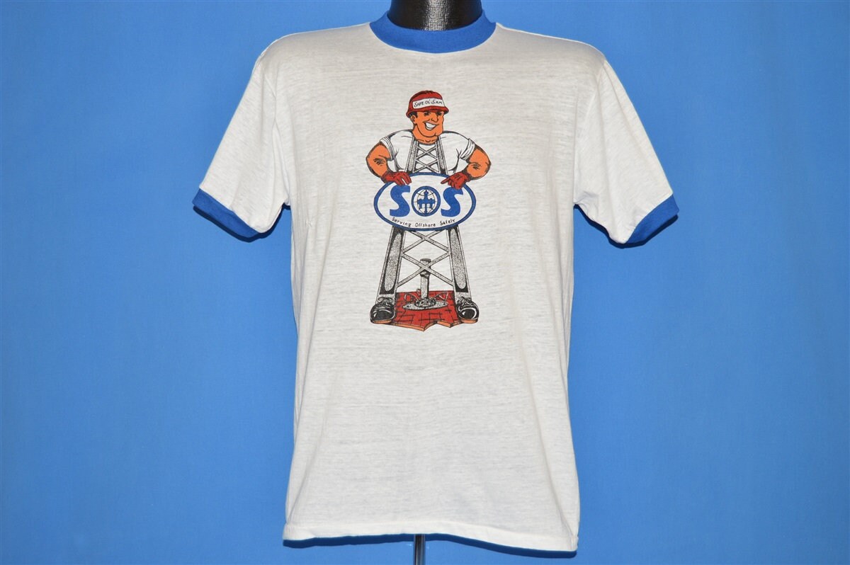 80s Serving Offshore Safety SOS Ringer T-shirt Medium | Etsy