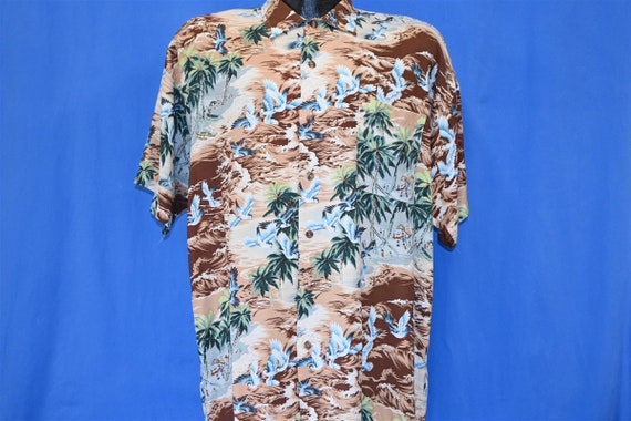80s Palm Tree Ocean Wave Birds Beach Scene Rayon Aloh… - Gem