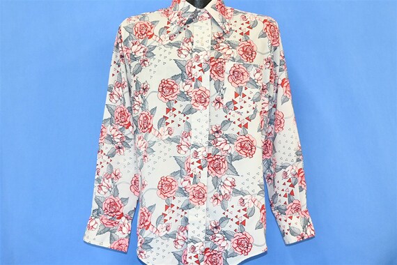 70s Cascade Neon Pink Roses Floral Pattern Gray Polye… - Gem