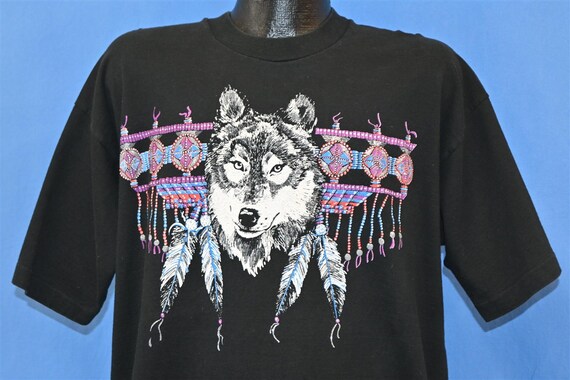 90s Wolf Diamond Dust Native American Beads Feathers … - Gem