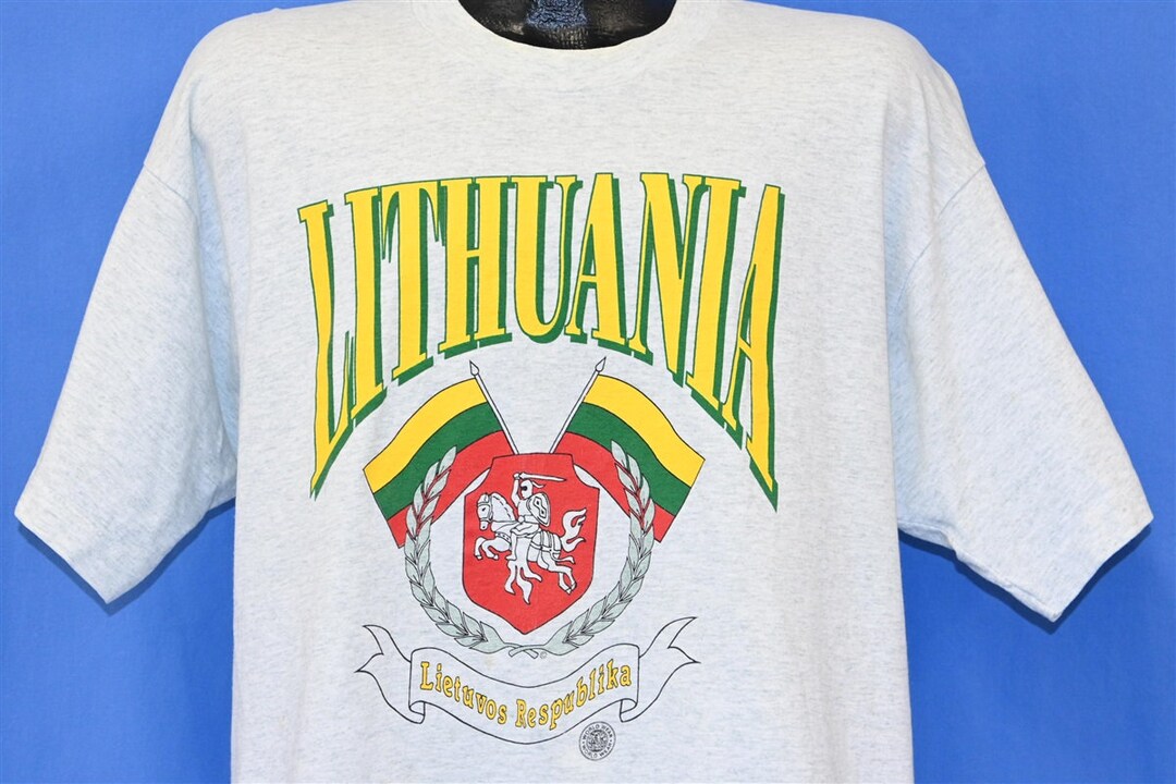 90s Lithuania Coat of Arms Lietuvos Respublika Heathered Gray T-shirt ...