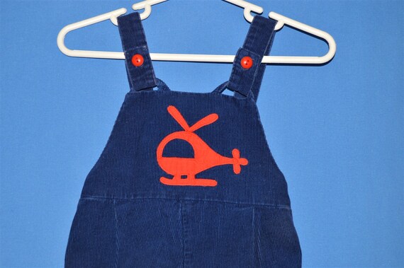 80s Helicopter Corduroy Blue Red Overalls Baby 6-9 Mo… - Gem