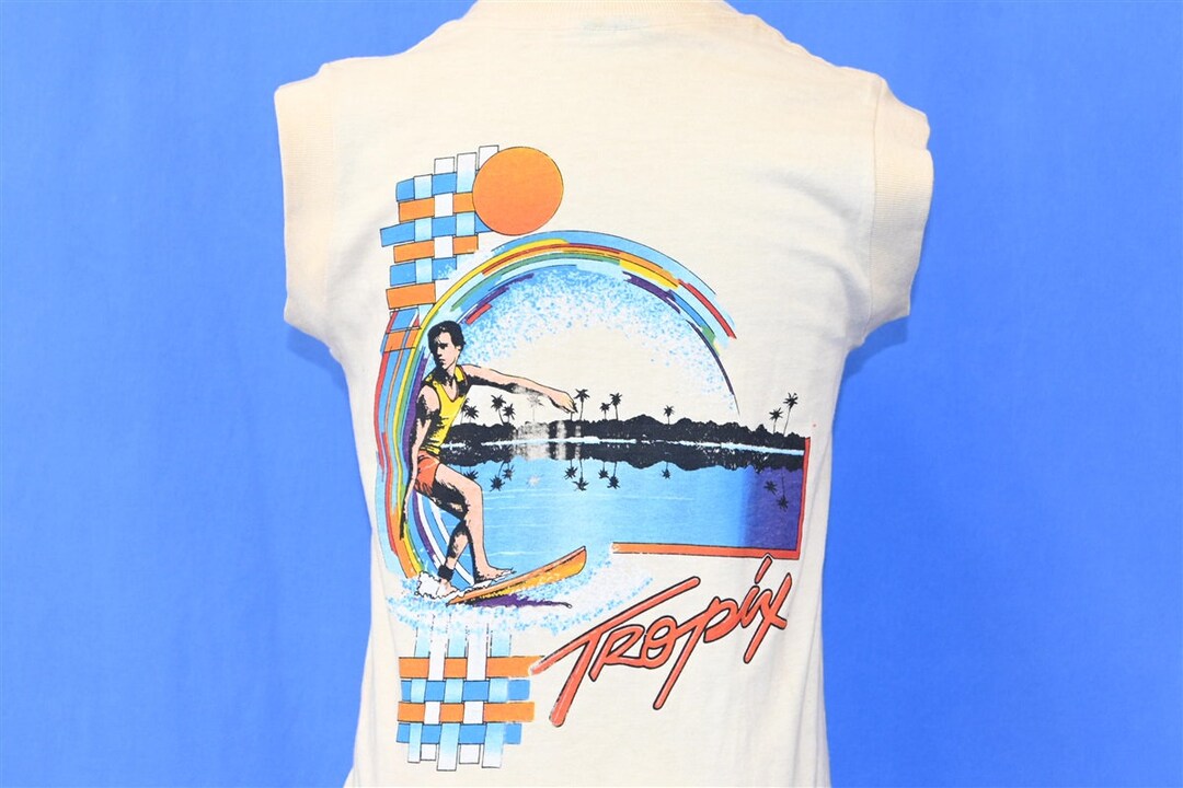 80s Tropix Surfer Beach Palm Trees Sunset Surf Deadstock Muscle T-shirt ...