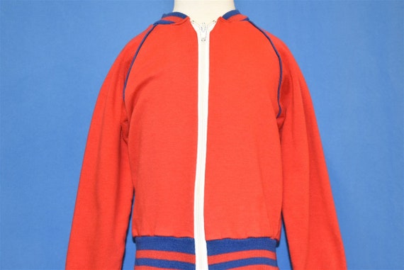 80s Red Blue Striped Zip Front Track Jacket Youth Sma… - Gem