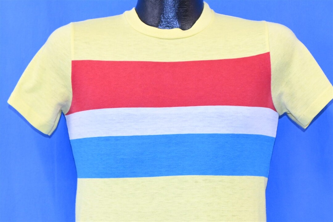 70s Yellow Red White Blue Colorblock Horizontal Striped T-shirt Youth ...