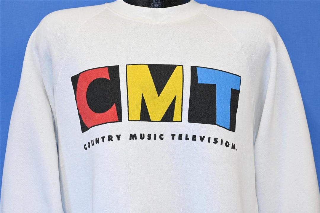 90s CMT Logo Country Music Television Network White Raglan Sweatshirt ...