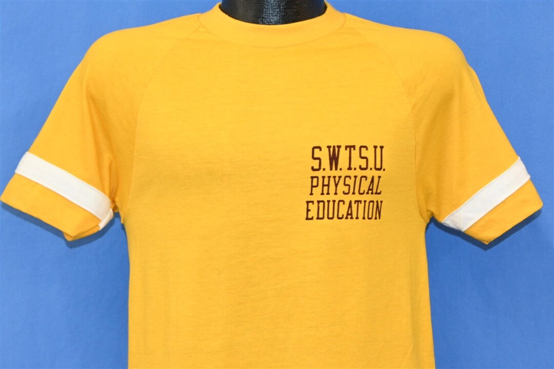 80s SWTSU Texas State University Physical Education Raglan College T ...