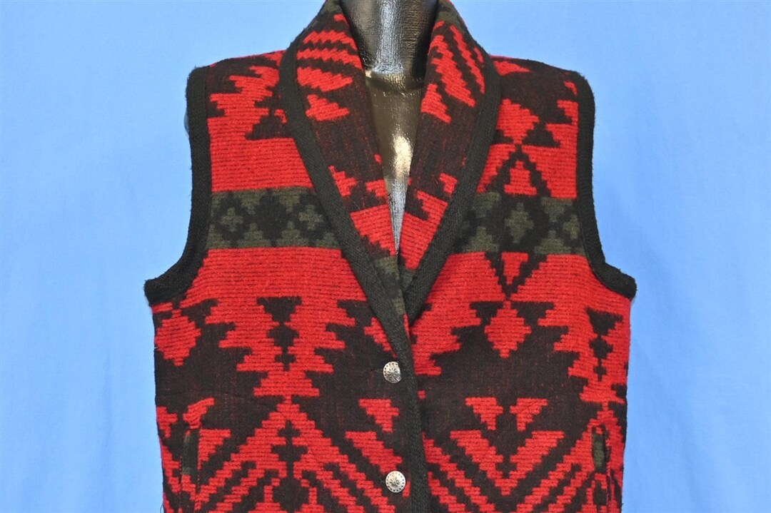 80s Woolrich Red Black Aztec Shawl Neck Wool Vest Women's Large - Etsy