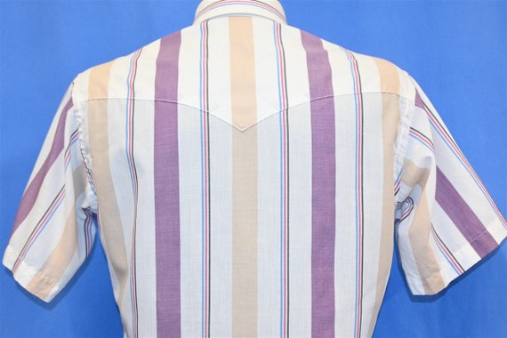 80s Multi-color Vertical Striped Western Yoke Short S… - Gem
