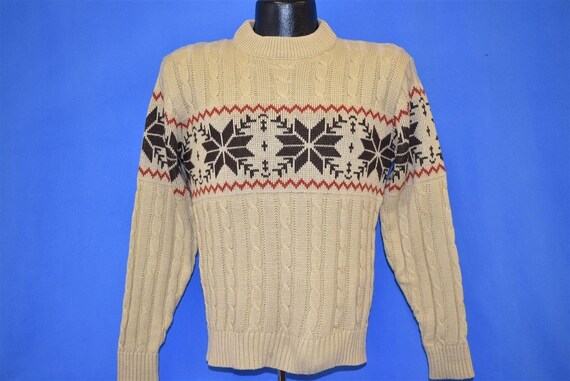 70s Kings Road Snowflakes Cable Knit Sweater Small - Gem