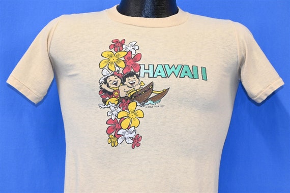 80s Hawaii Poly Tees Boat Hibiscus Flower Tourist Chi… - Gem