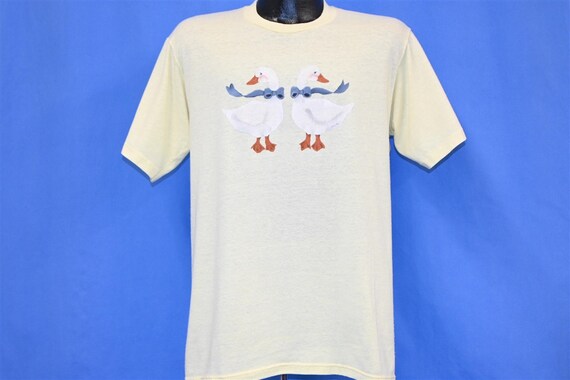 90s Geese Goose Ducks Hand Painted Folk Art Yellow t-… - Gem