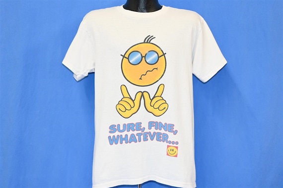 90s Sure Fine Whatever Smiley Face Emoji Funny White … - Gem