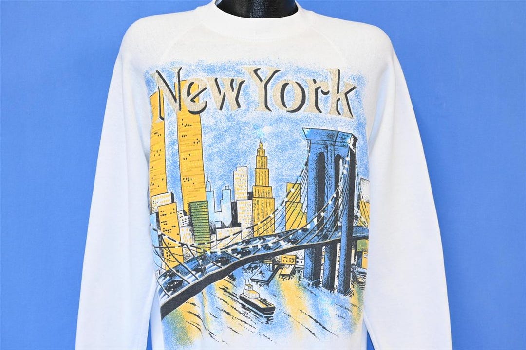 90s New York City Old NYC Skyline East River Brooklyn Bridge Glitter ...