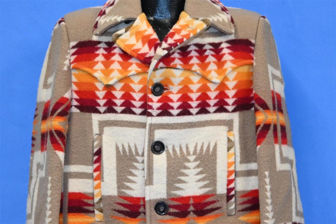 70s Pendleton Harding Blanket Coat Geometric Western Wool Jacket Large ...