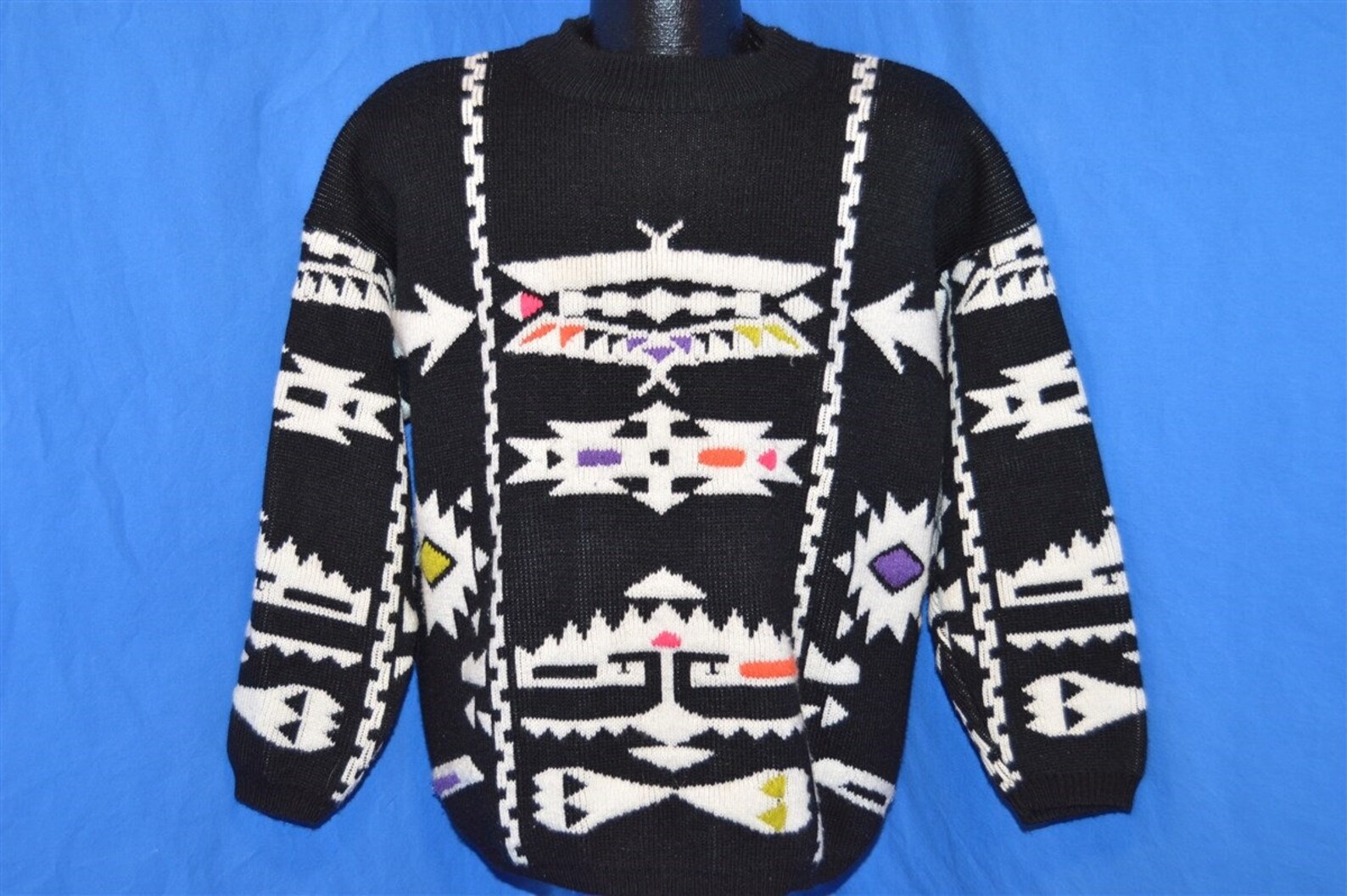 90s Black White Vintage Thunderbird Native Sweater Women's Large - Etsy