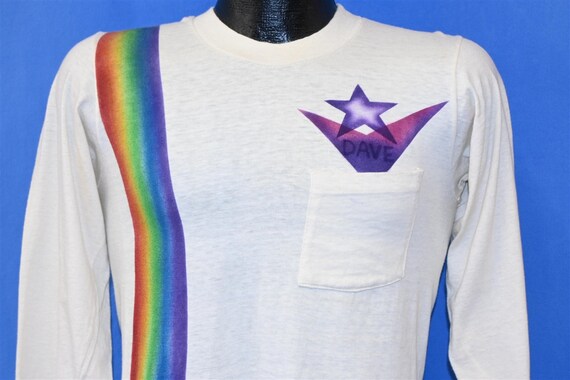 70s Airbrushed Rainbow Wizard Dave Long Sleeve Pocket… - Gem
