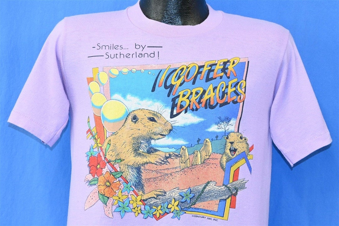 80s I Go Fer Braces Gopher Pun Smiles by Sutherland Funny T-shirt ...