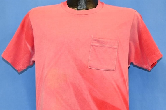 70s Fruit of the Loom Red Blank Solid Faded Pocket t-… - Gem