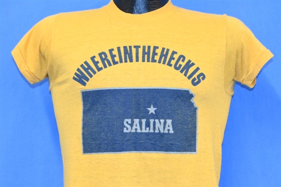 80s Where in the Heck is Salina Kansas Funny Map t-sh… - Gem