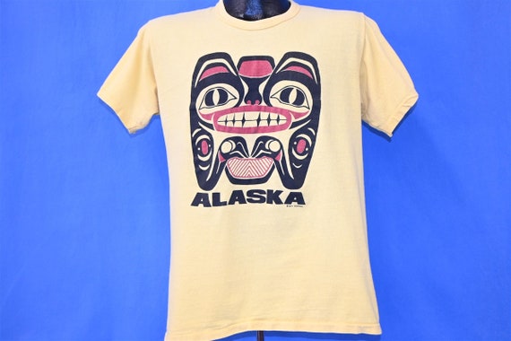 70s Alaska Native American Art Totem Pole Yellow t-sh… - Gem