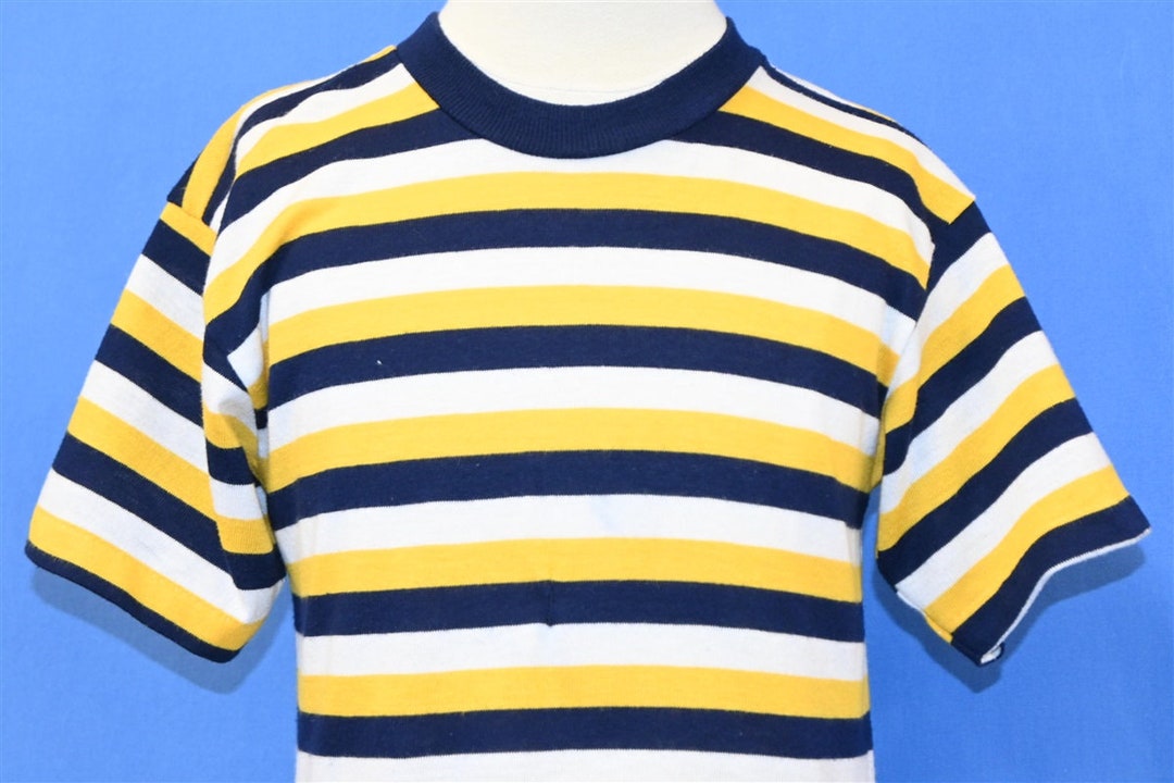 80s Fast Breakers Navy Blue Yellow White Striped All Over Print T-shirt ...
