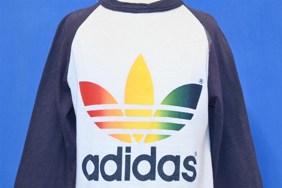 80s Adidas Trefoil Logo Rainbow Three Stripe Raglan Sleeve - Etsy