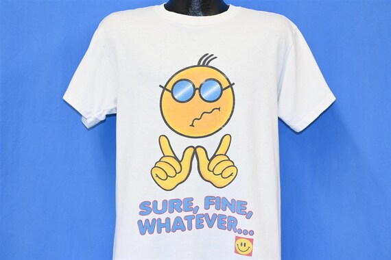 90s Sure Fine Whatever Smiley Face Emoji Funny White … - Gem