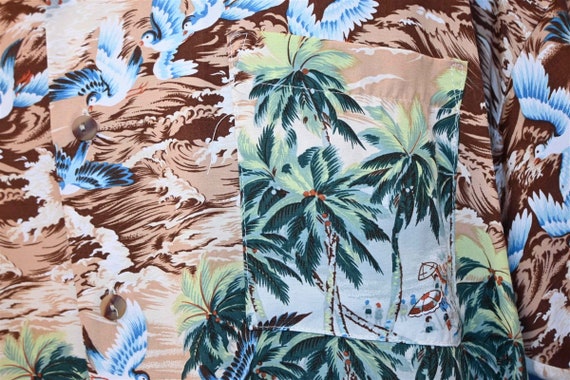 80s Palm Tree Ocean Wave Birds Beach Scene Rayon Aloh… - Gem