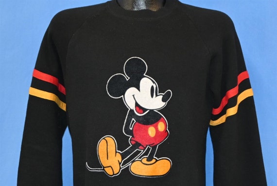 80s Mickey Mouse Walt Disney Flocked Patch Sweatshirt… - Gem