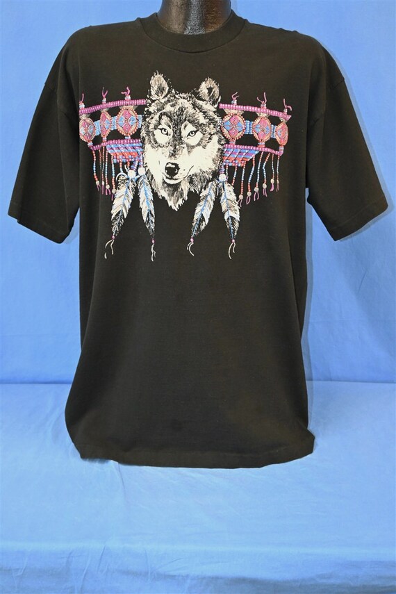 90s Wolf Diamond Dust Native American Beads Feathers … - Gem