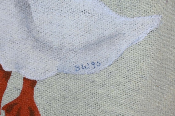 90s Geese Goose Ducks Hand Painted Folk Art Yellow t-… - Gem