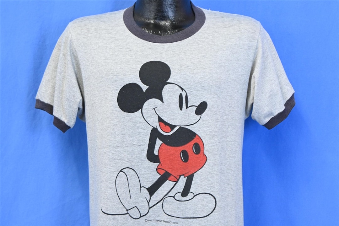 80s Mickey Mouse Walt Disney Productions Cartoon Heathered Ringer T ...