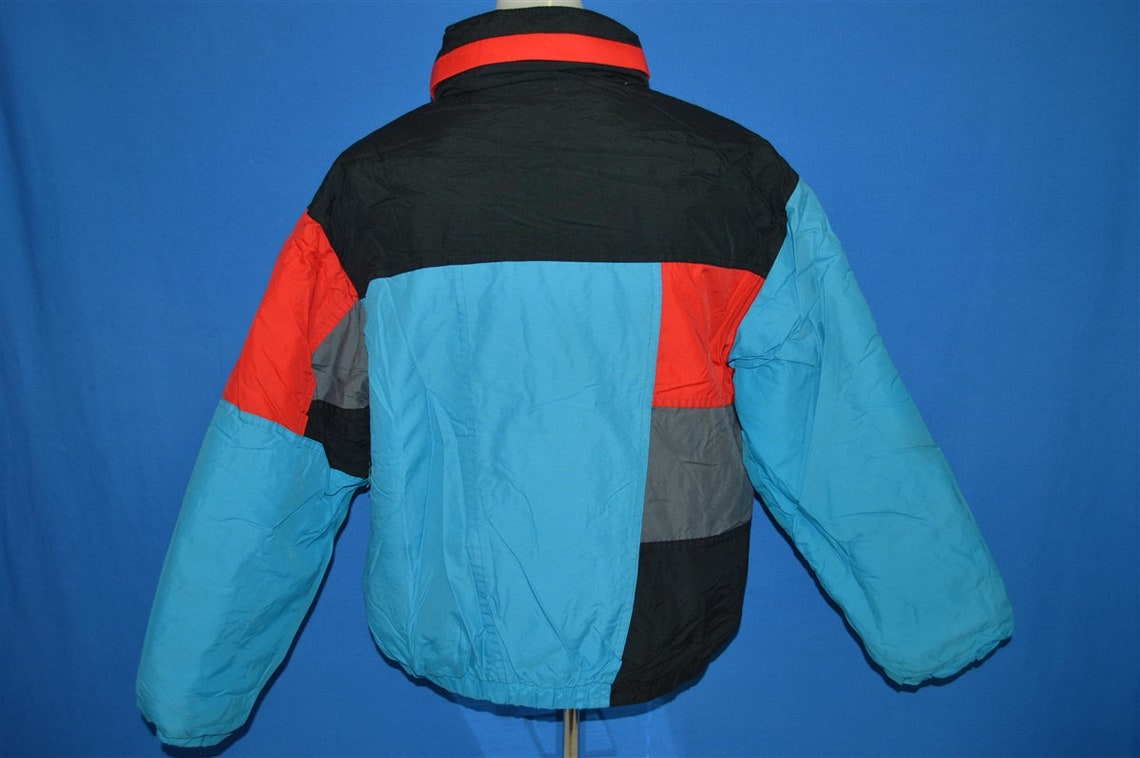 90s Color Block Turquoise and Black Ski Jacket Youth Sz 14 - Etsy