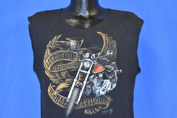 80s 3D Emblem Harley Davidson Live to Ride Sleeveless… - Gem