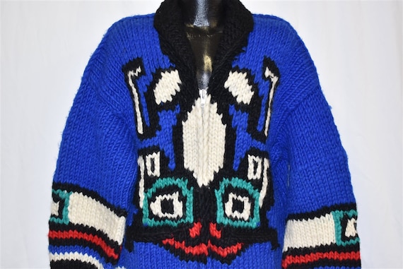 80s Frog Shawl Neck Native Longhouse Zip Up Cardigan … - Gem