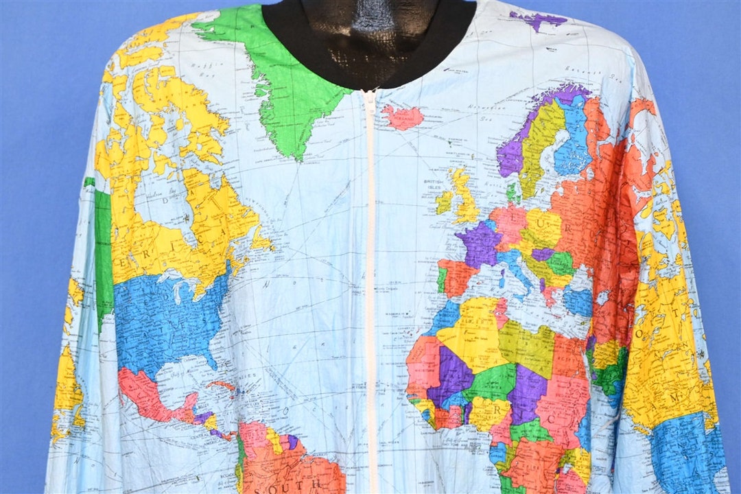 90s World Map AOP All Over Print Tyvek Lightweight Light Jacket Extra ...