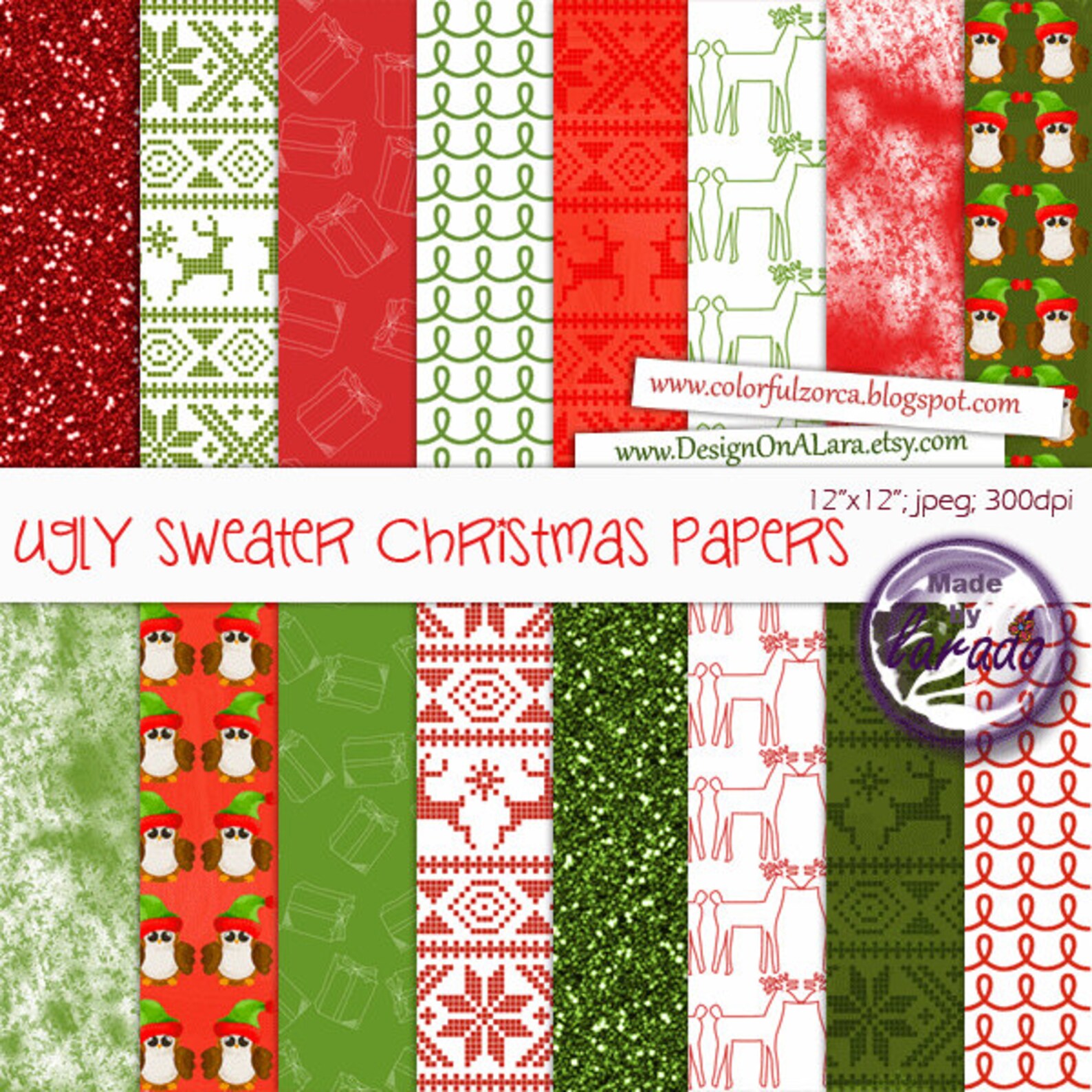 Ugly Sweater Christmas Papers, Holiday Scrapbook Papers, Christmas ...