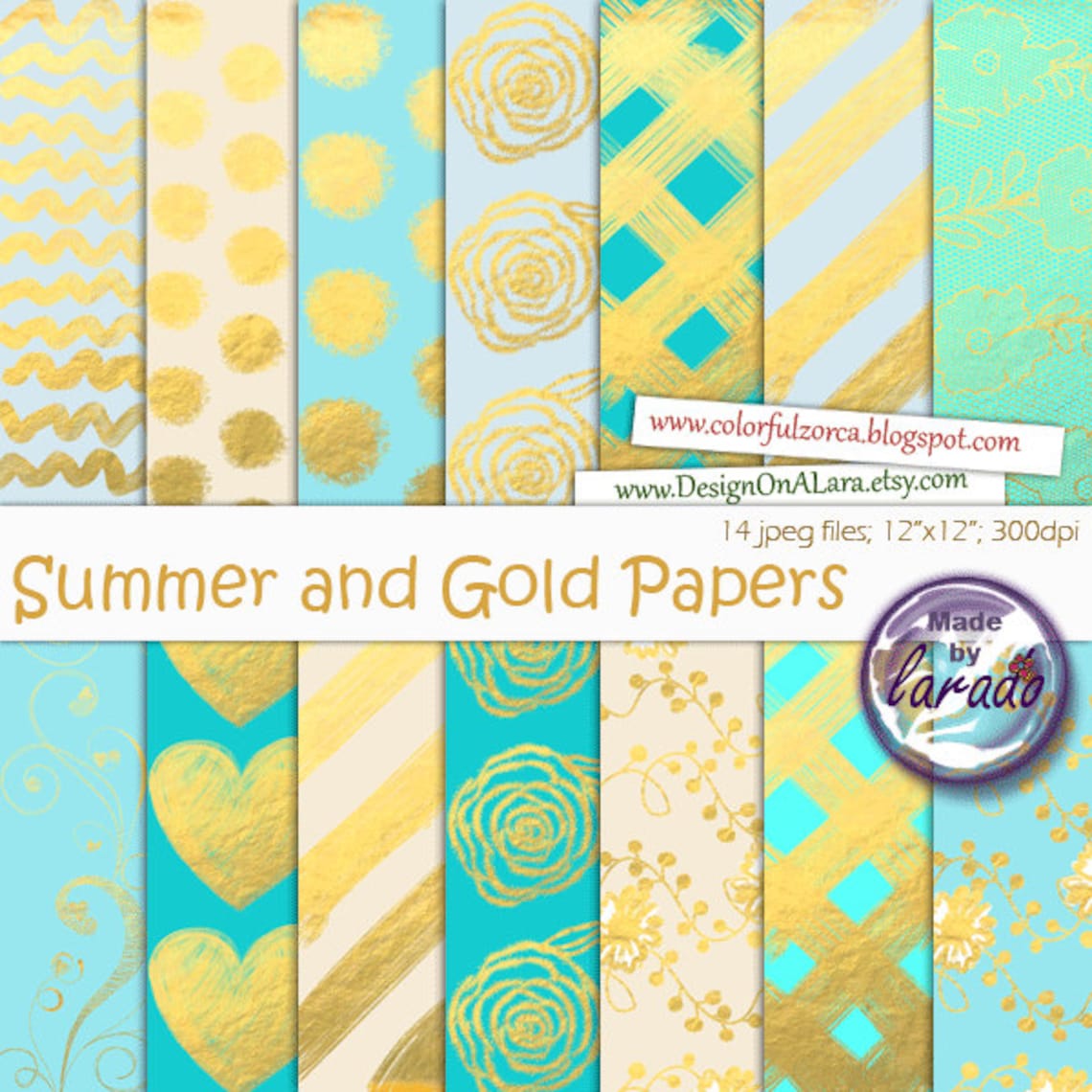 Summer and Gold Digital Papers Mint Teal Pink & Gold Papers - Etsy