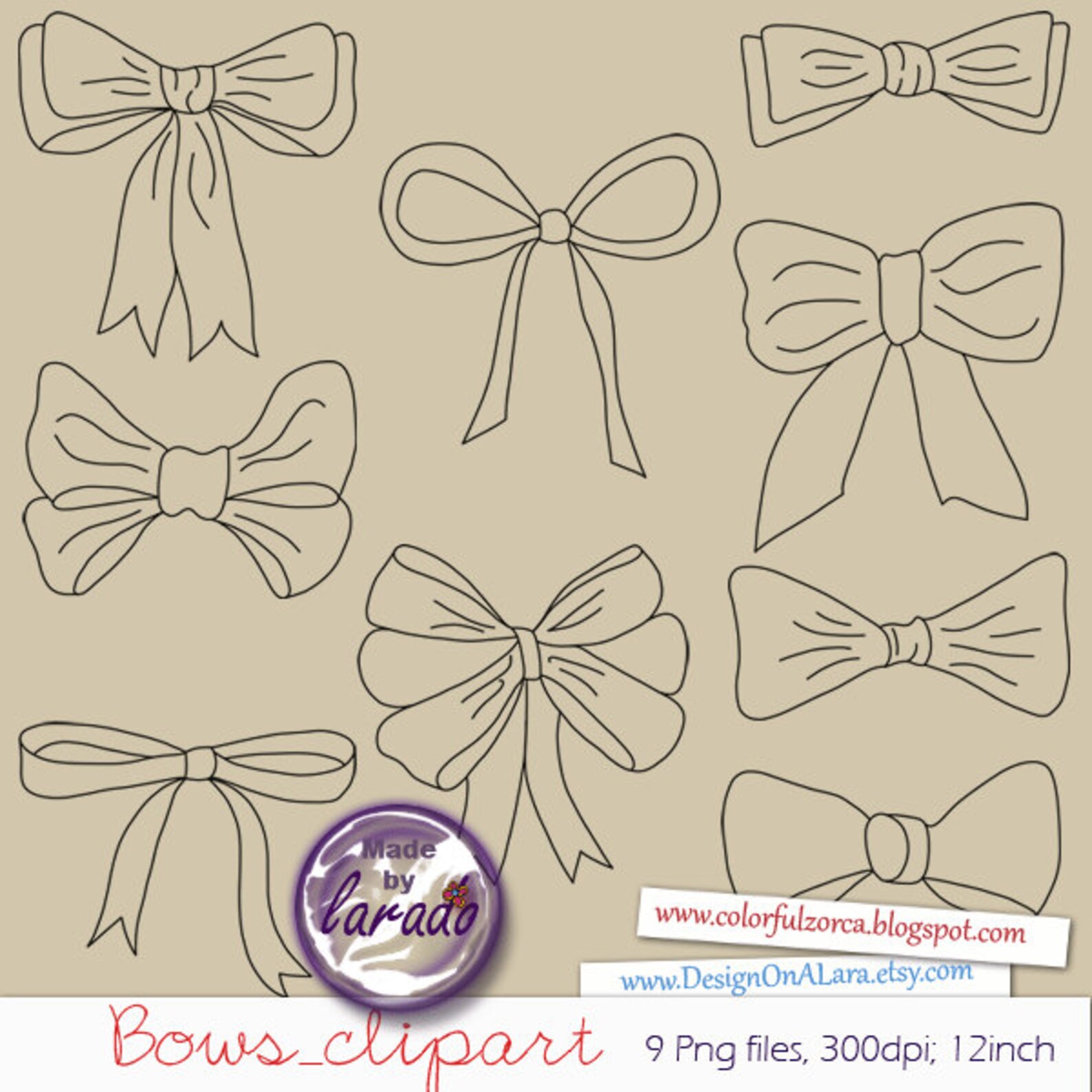 Digital Handdrawn Bows, Doodle Bows, Bows Clip Art, Bows Designs ...