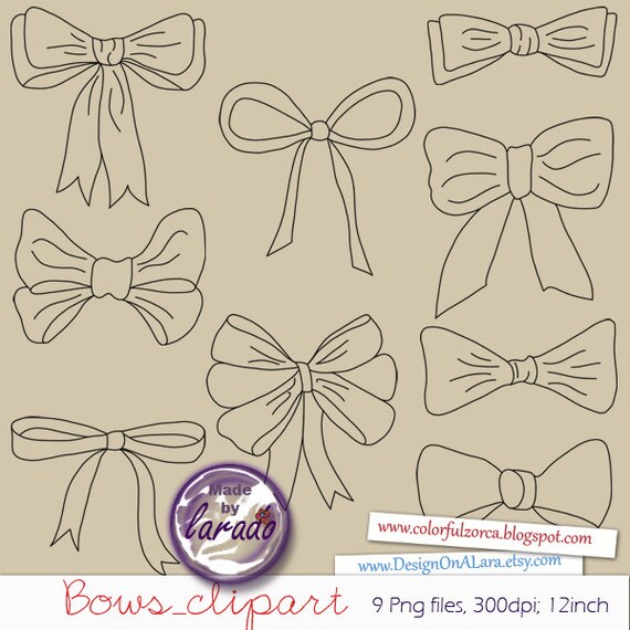 Digital Handdrawn Bows Doodle Bows Bows Clip Art Bows - Etsy
