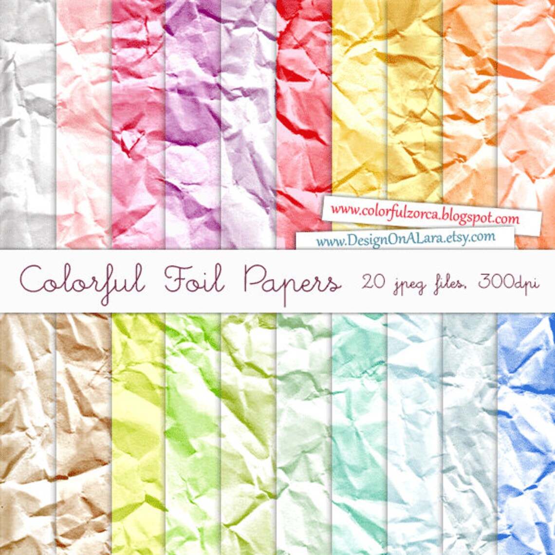 Colorful Foil Digital Paper, Wrinkled Foil Backgrounds, Bright Colored ...